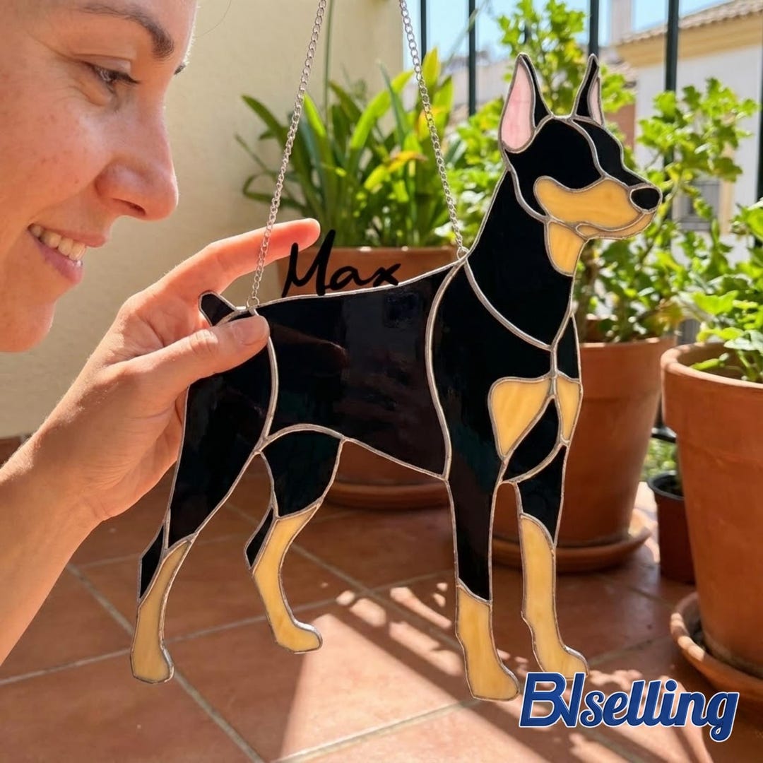 Personalized Doberman Pinscher Stained Glass Suncatcher, Custom Name ...