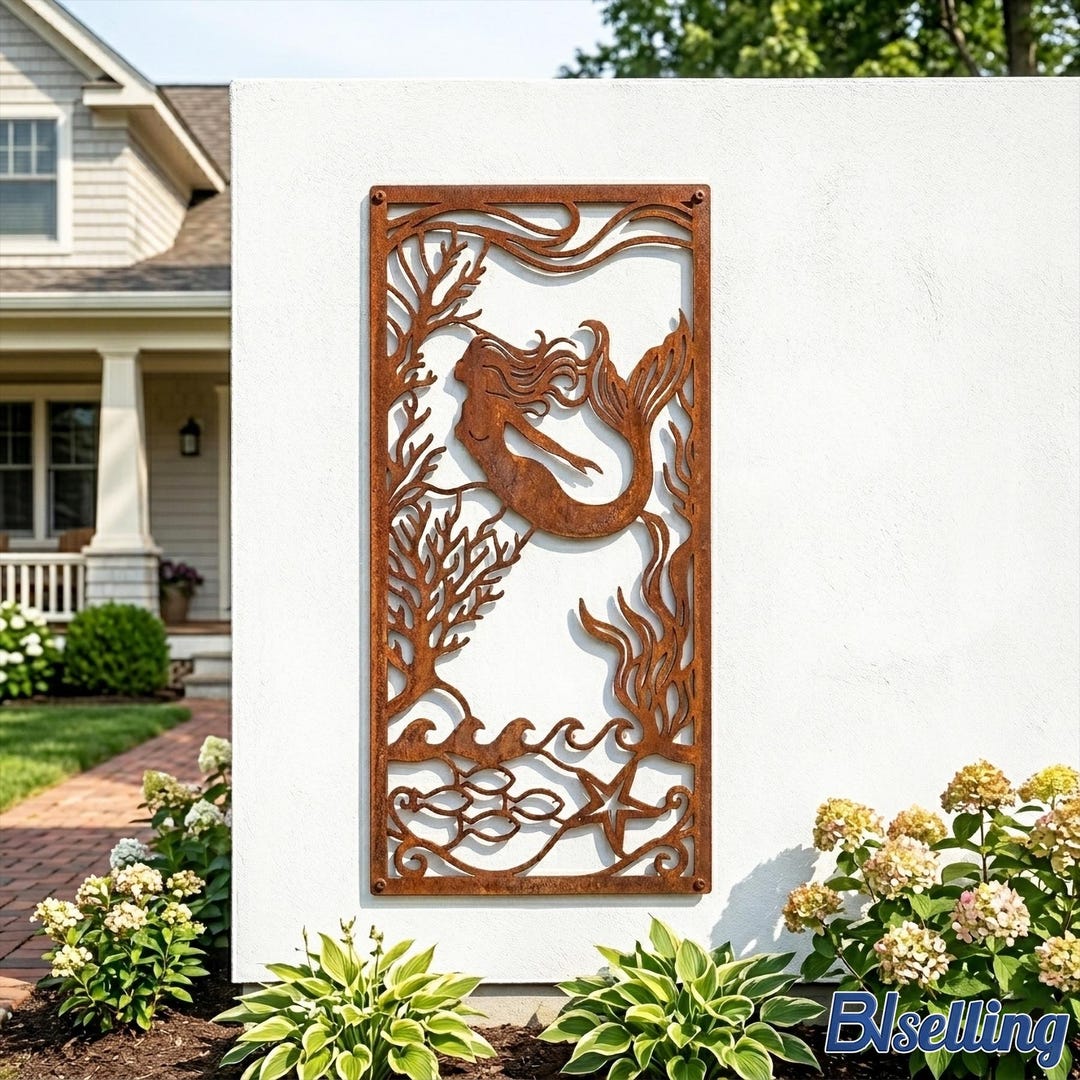 Mermaid Reef Rusted Steel Wall Art, Coastal Beach House Decor - Etsy UK