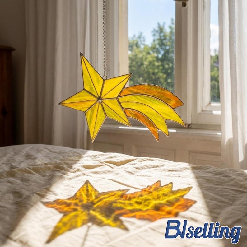 Personalized Shooting Star Stained Glass Suncatcher, Custom Night Sky ...