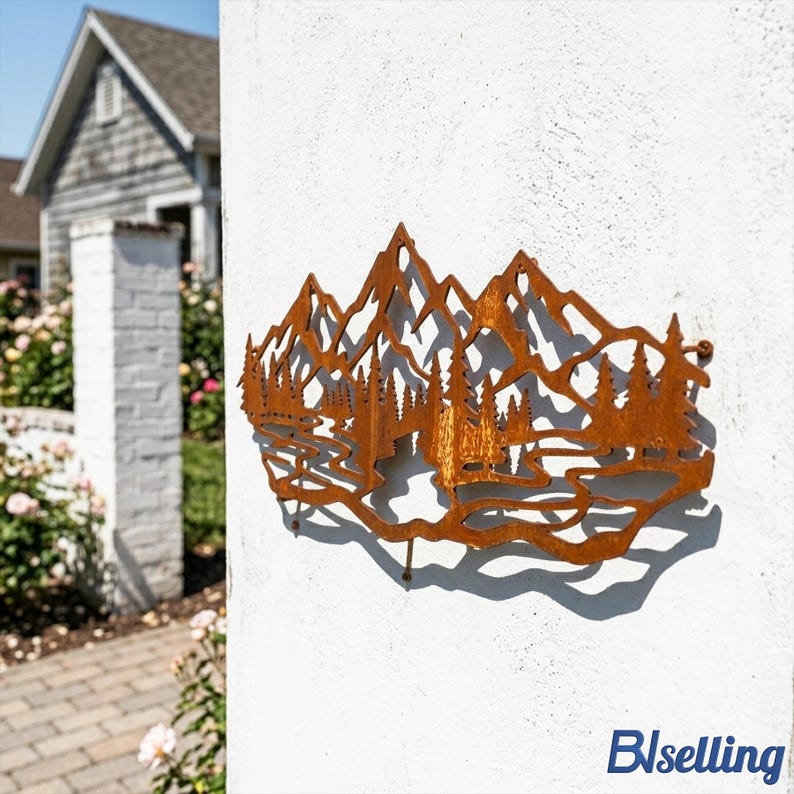 Personalized Mountain Rusted Steel Wall Art, Cabin Metal Decor, Father ...