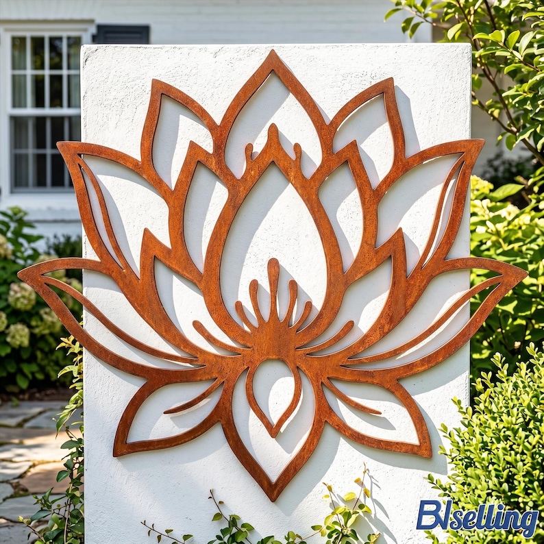 Custom Lotus Rusted Steel Wall Art, Personalized Zen Floral Decor ...