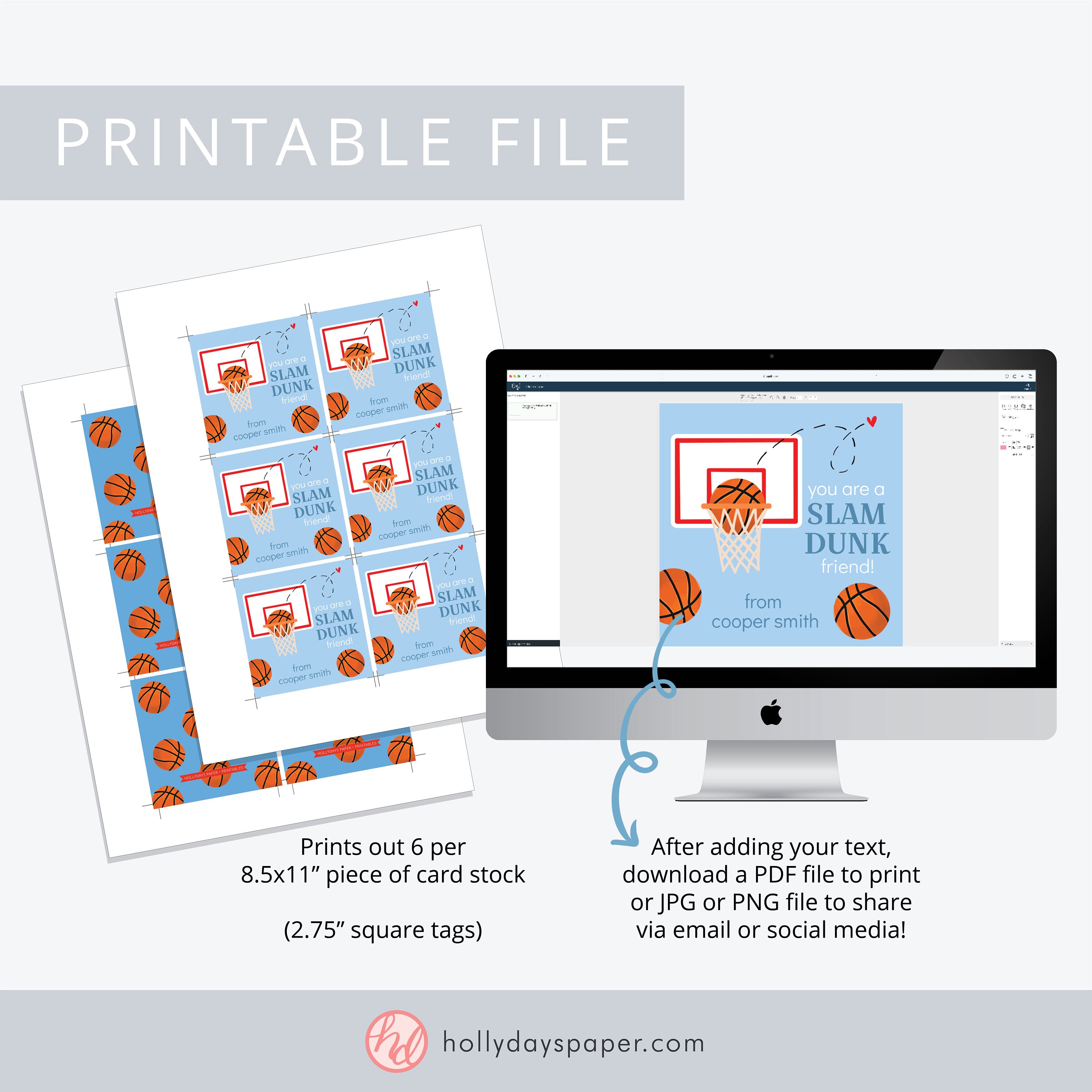 Printable Basketball Valentine Printable / Slam Dunk Printable ...