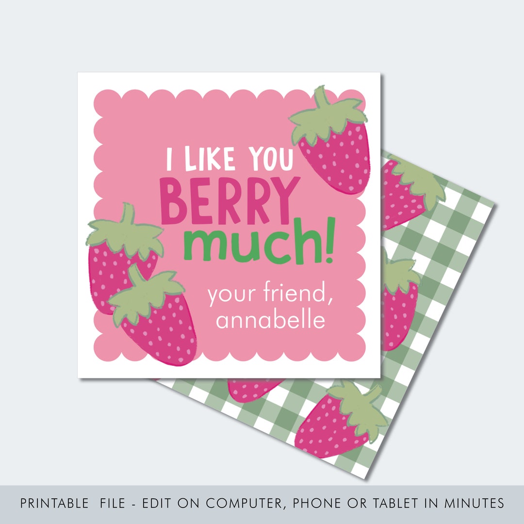 Printable Strawberry Valentine Printable / Berry Valentine - Etsy