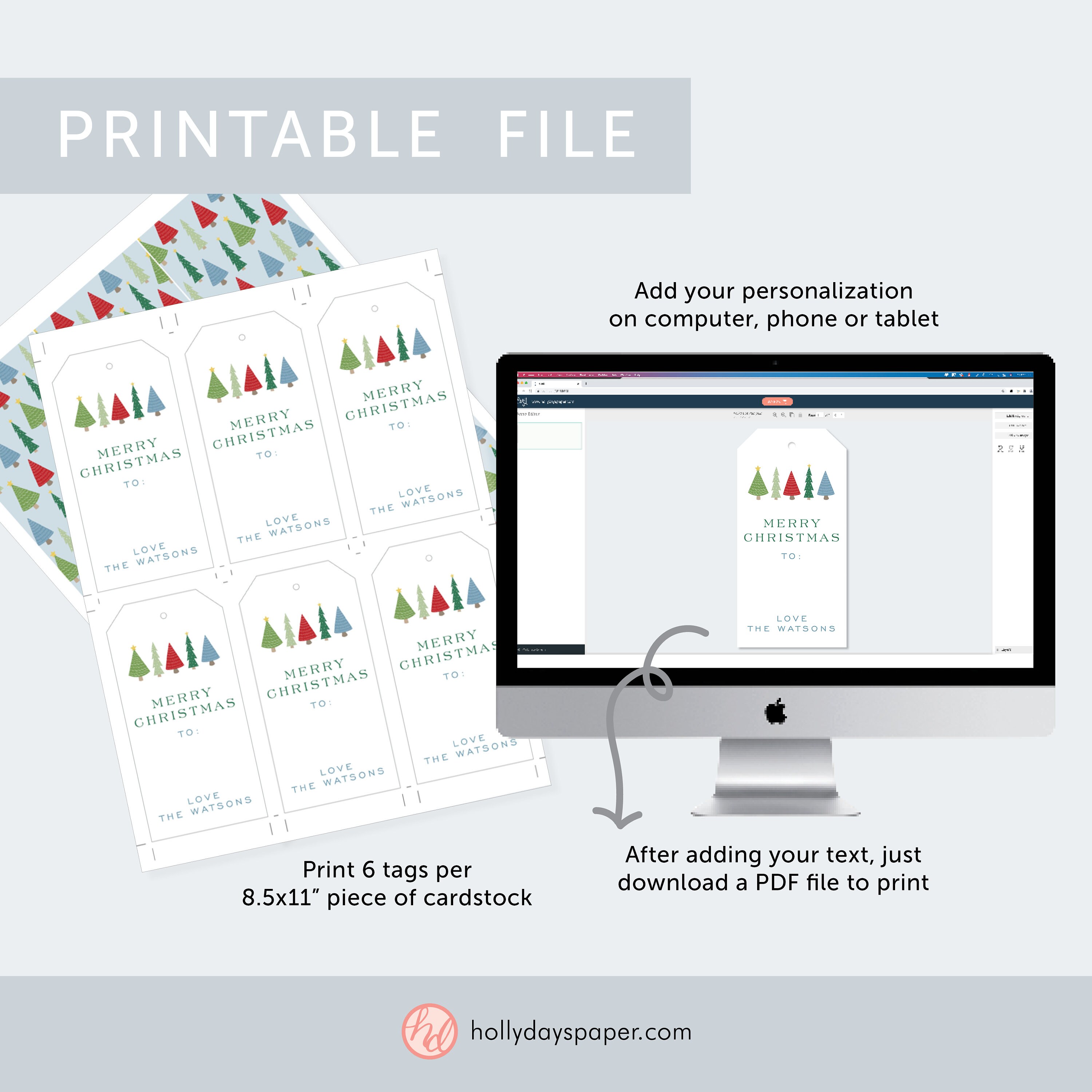 Printable Christmas Gift Tag, Editable Tree Design (digital Download ...