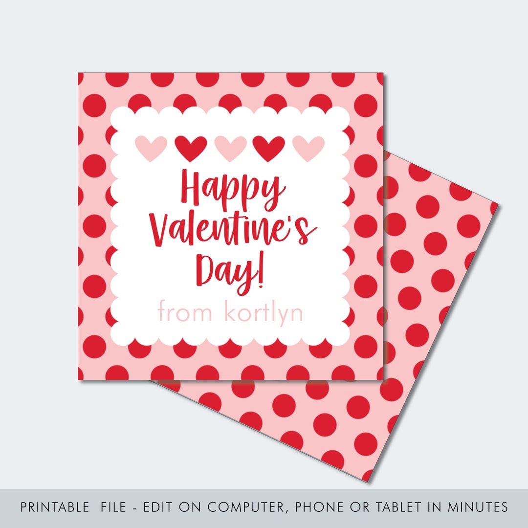 Polka Dot Heart Valentine Printable / School Valentine / Valentine Gift ...