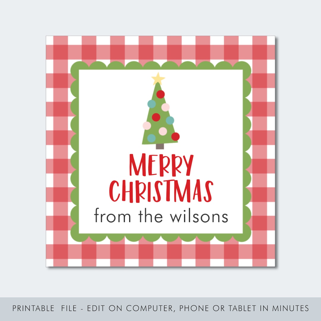 Printable Gingham Christmas Gift Tag: Editable & Personalized (digital ...