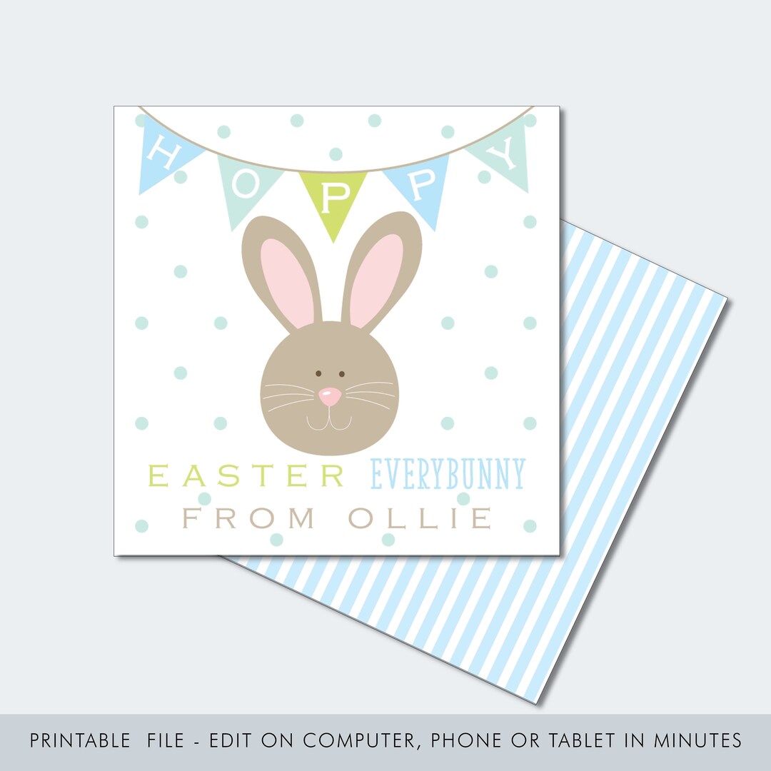 Printable Hoppy Easter Printable / Easter Bunny Tag / Easter Tag ...