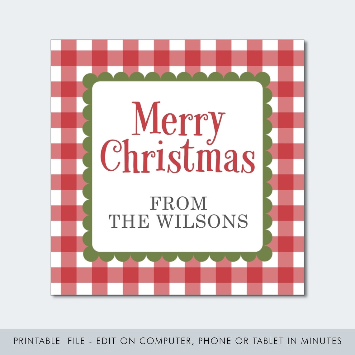 Printable Christmas Gift Tag / Gingham Christmas Tag / Gingham | Etsy