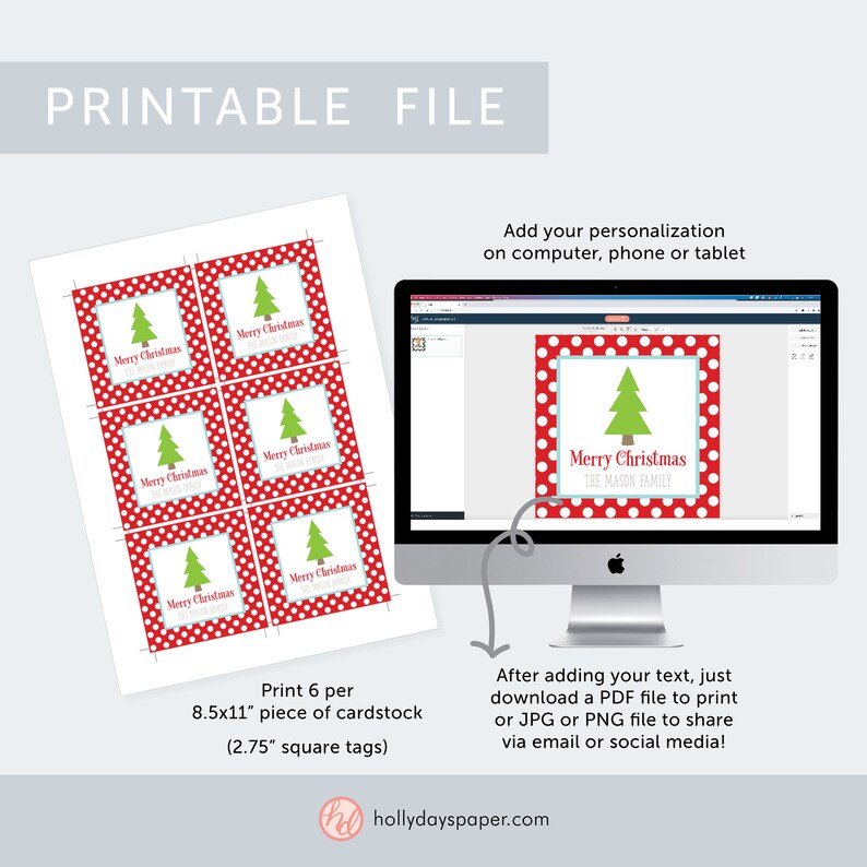 Editable Christmas Gift Tag, Polka Dot Design (digital Download) - Etsy