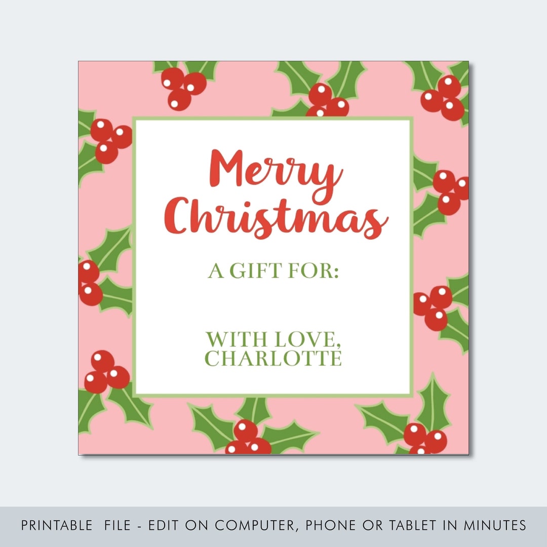 Printable Christmas Gift Tag / Holly Berries Christmas Tag / Holly Gift ...