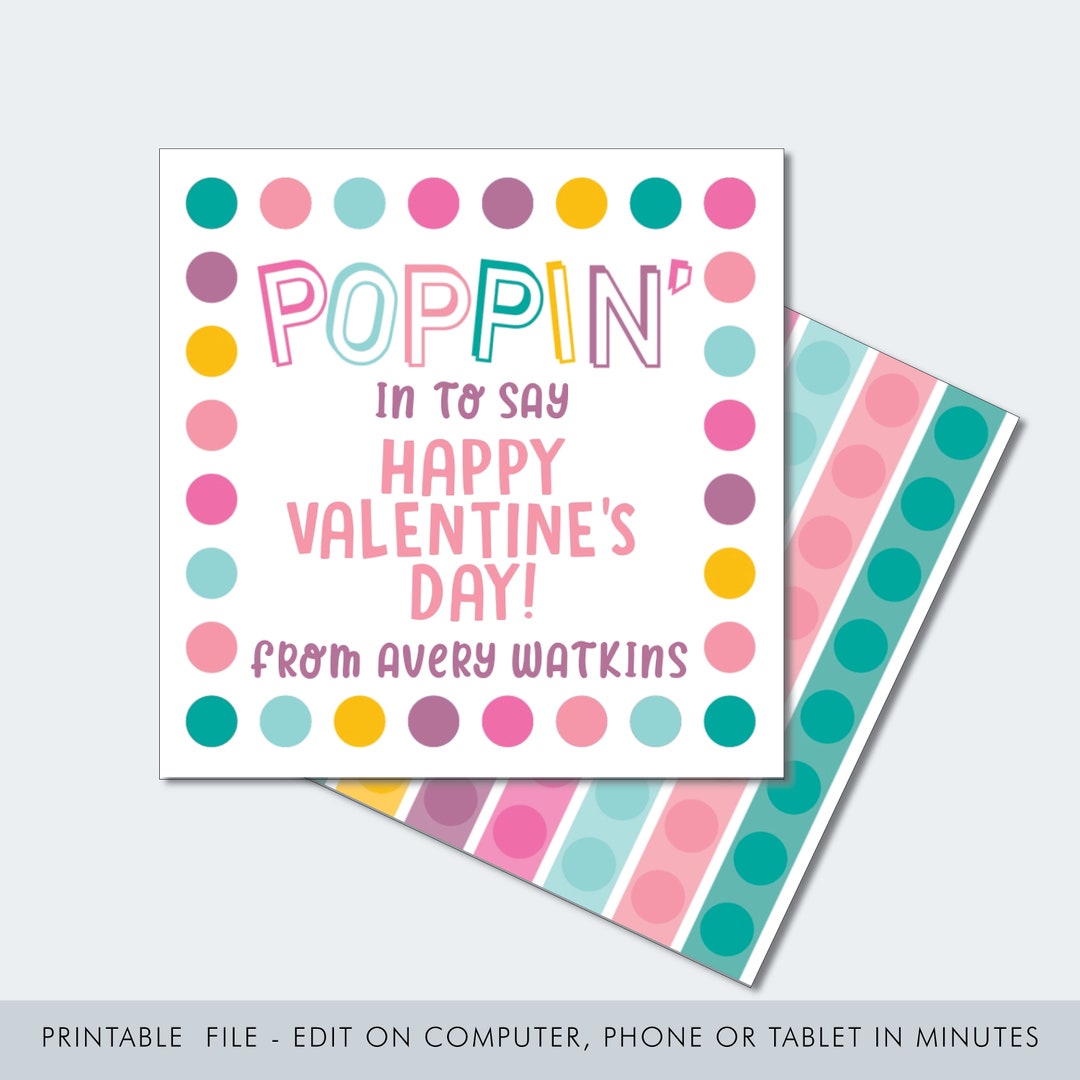 Poppin' Valentine Gift Tag: Editable Printable (instant Download) - Etsy