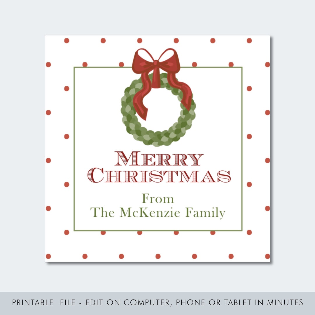 Editable Christmas Gift Tags, Wreath Design (digital Download) - Etsy