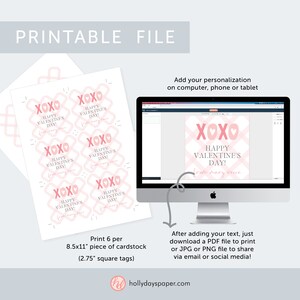 Printable Gingham XOXO Heart Valentine Printable / School Valentine ...