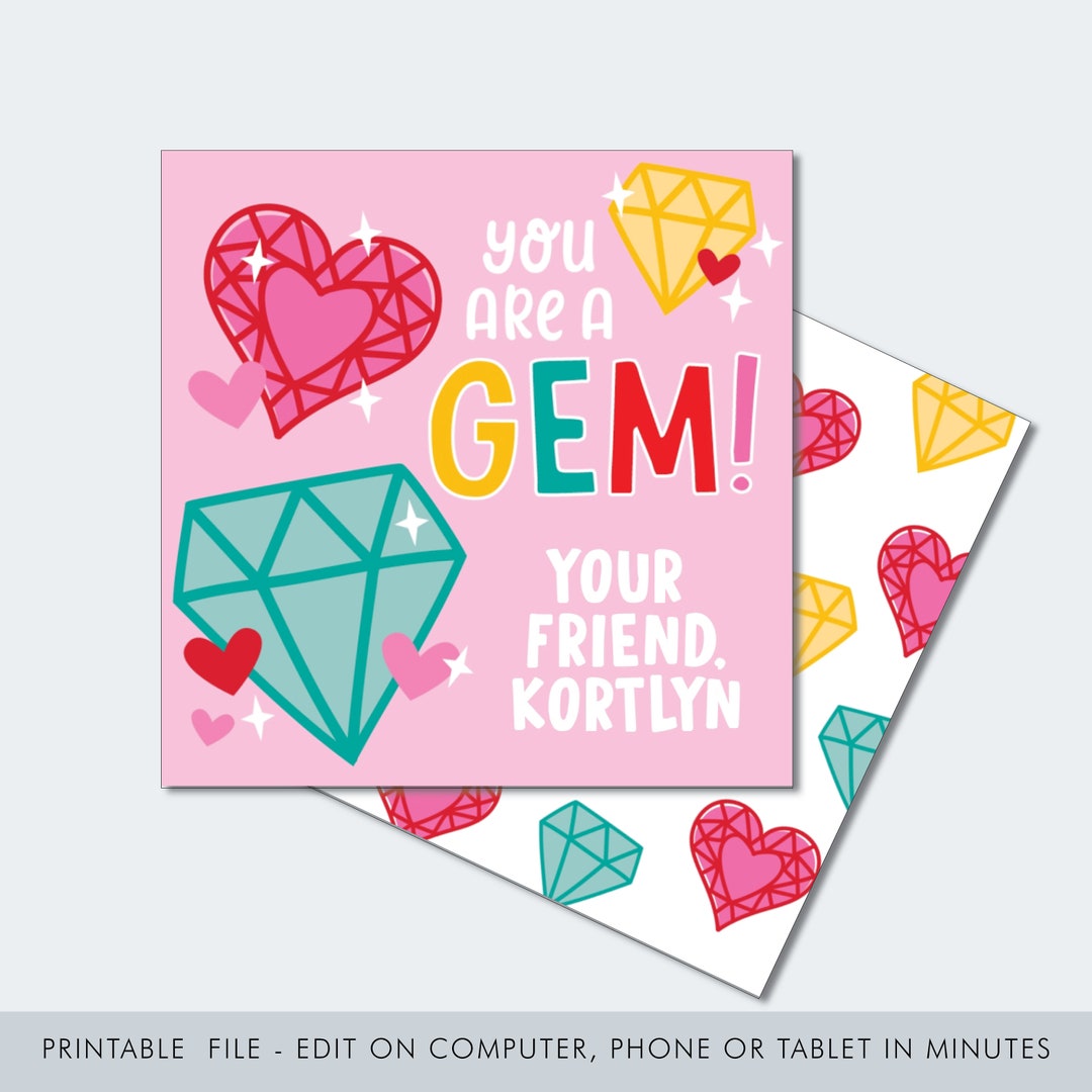 Printable Gem Valentine: DIY Gift Tag (instant Download) - Etsy