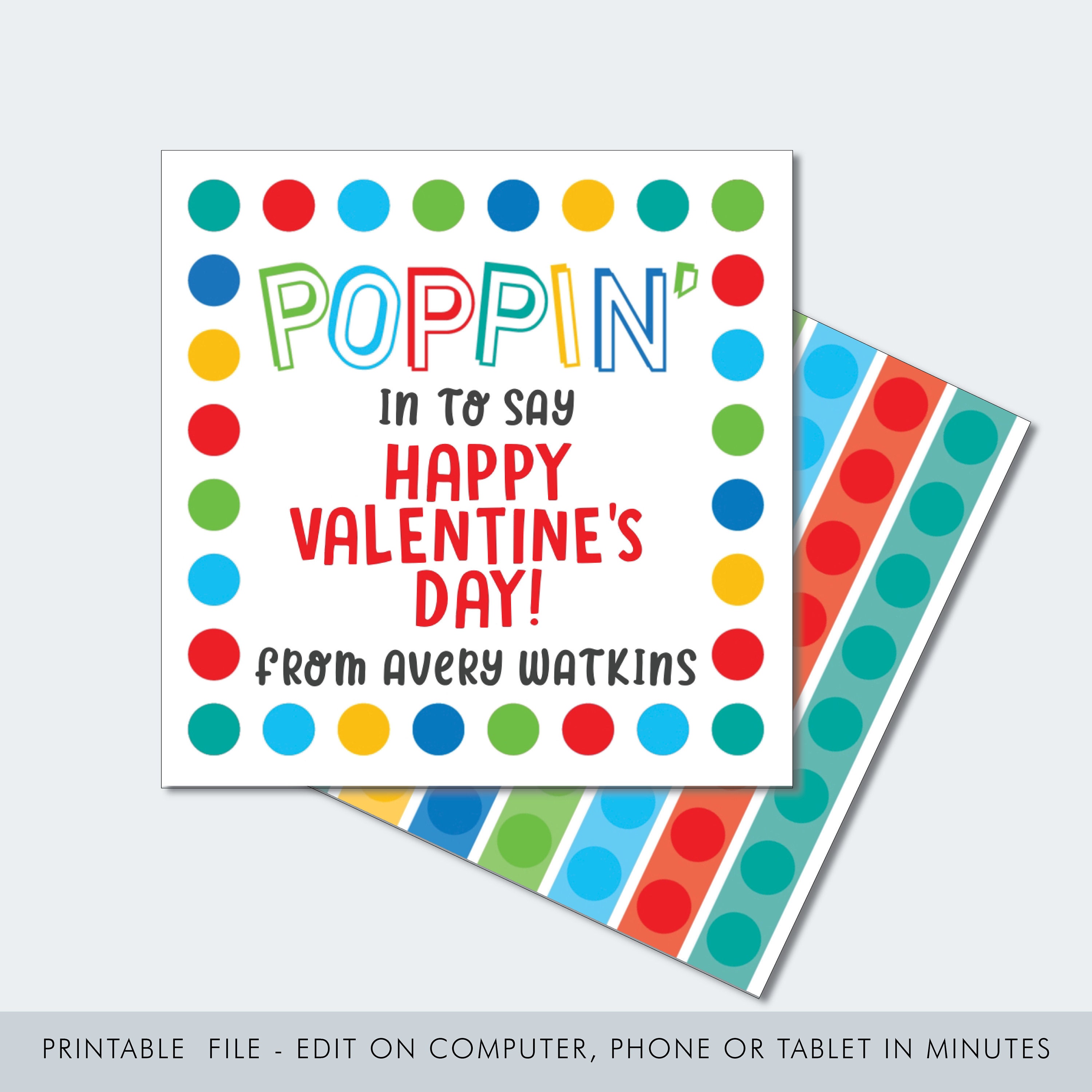 Printable Popper Valentine / Popper Valentine Printable / Poppin ...