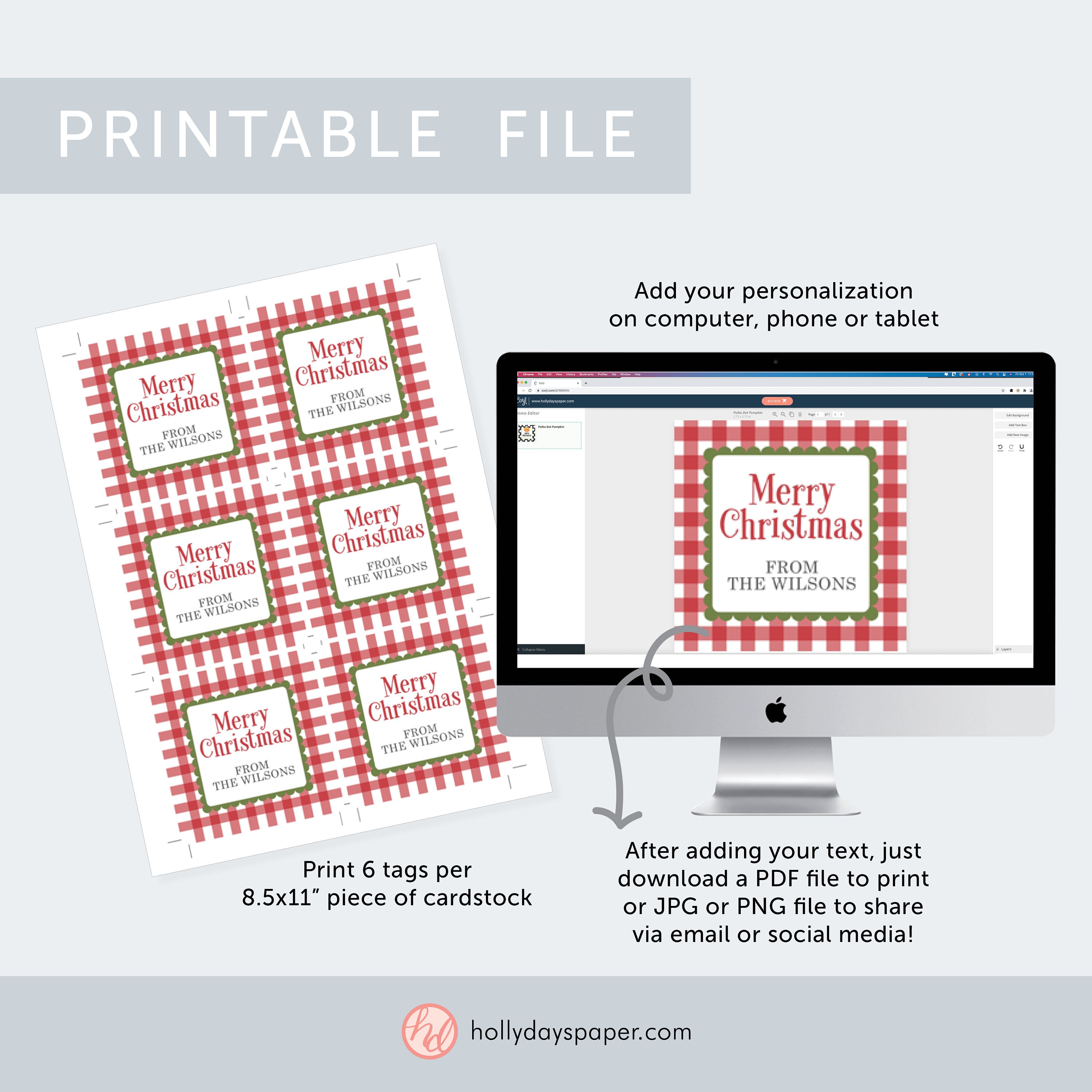 Printable Christmas Gift Tag / Gingham Christmas Tag / Gingham Gift Tag ...