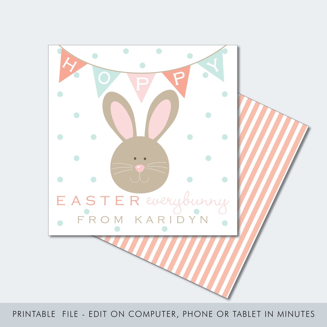 Printable Hoppy Easter Bunny Gift Tag (editable) - Etsy