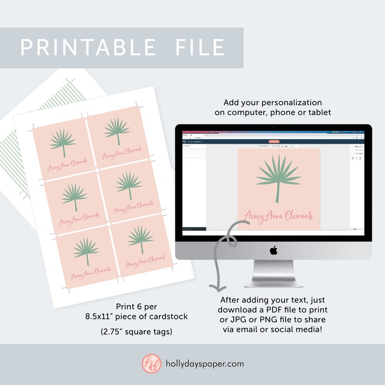 Printable Palmetto Gift Tag: Editable Summer Beach Theme (digital ...