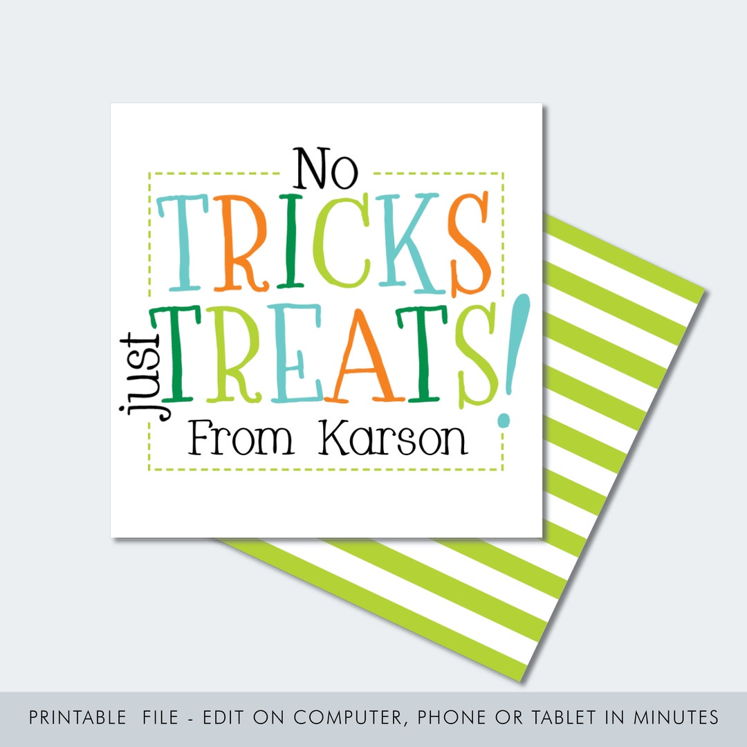 Editable Printable Halloween Favor Tags / Halloween Tags / No Tricks ...