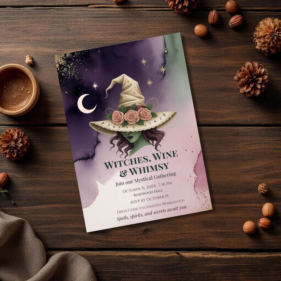 Witchy Wine Night/whimsigoth Witch Invitation/halloween Party Invite ...