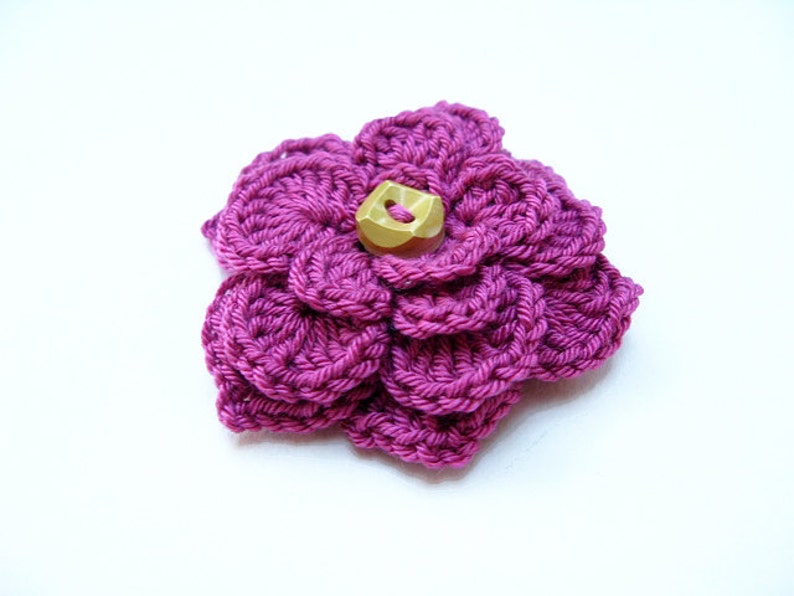 Easy Crochet Flower Brooch Pattern With Button (PDF Pattern) - Etsy