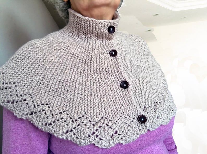 Lace Edge Capelet Knit Pattern: Buttoned Shoulder Wrap (PDF Pattern) - Etsy