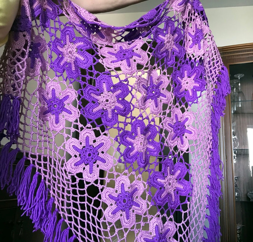 Flower Shawl Pattern, Crochet Pattern, Crochet Flowers Shawl, Women ...