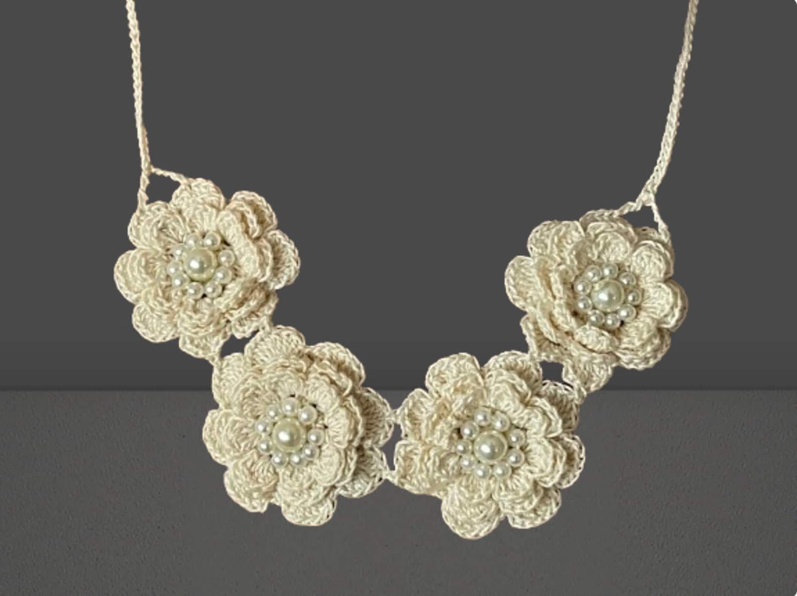 3D Crochet Flowers Necklace Pattern: Wedding Jewelry (PDF Download) - Etsy