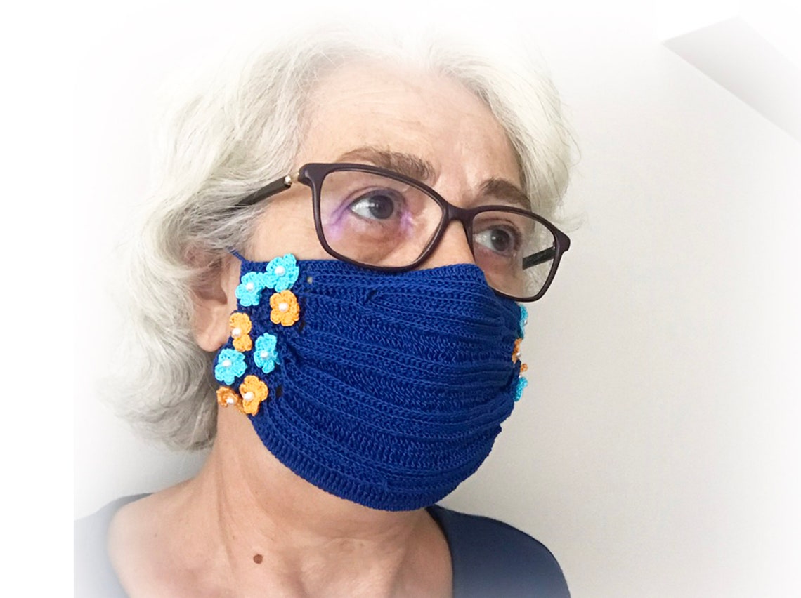 Crochet Flower Face Mask Pattern, Navy Cotton Mask (PDF Pattern) - Etsy