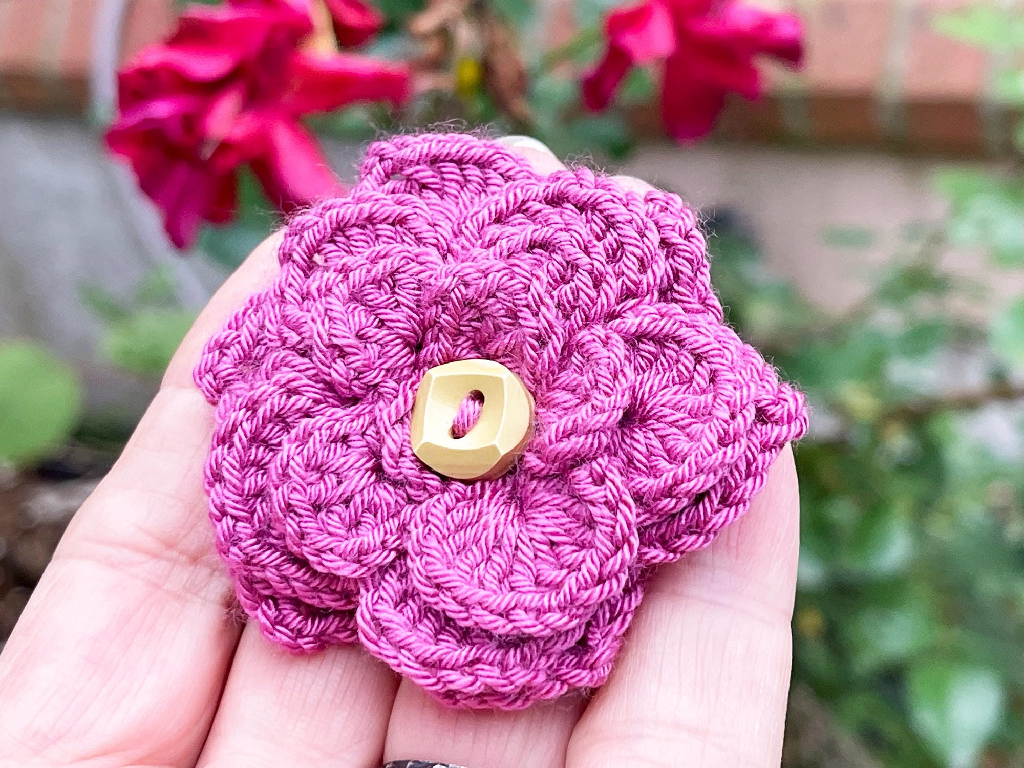 Easy Crochet Flower Brooch Pattern With Button (PDF Pattern) - Etsy