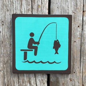 Fishing Icon Sign | Handmade Screen Printed Sign | National Park Symbol ...