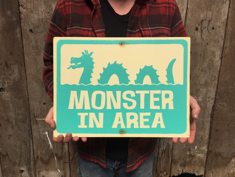 Monster in Area Sign Handmade Screen Printed Sign Lake - Etsy