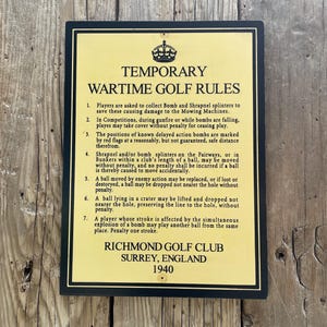 WWII Wartime Golf Rules Sign | Vintage Military History Sign | WW2 ...