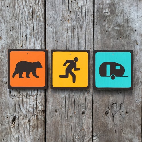 Camping Icons Sign Set Handmade Screen Printed Signs - Etsy