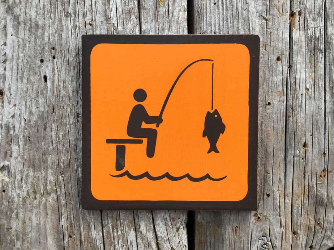 Fishing Icon Sign | Handmade Screen Printed Sign | National Park Symbol ...