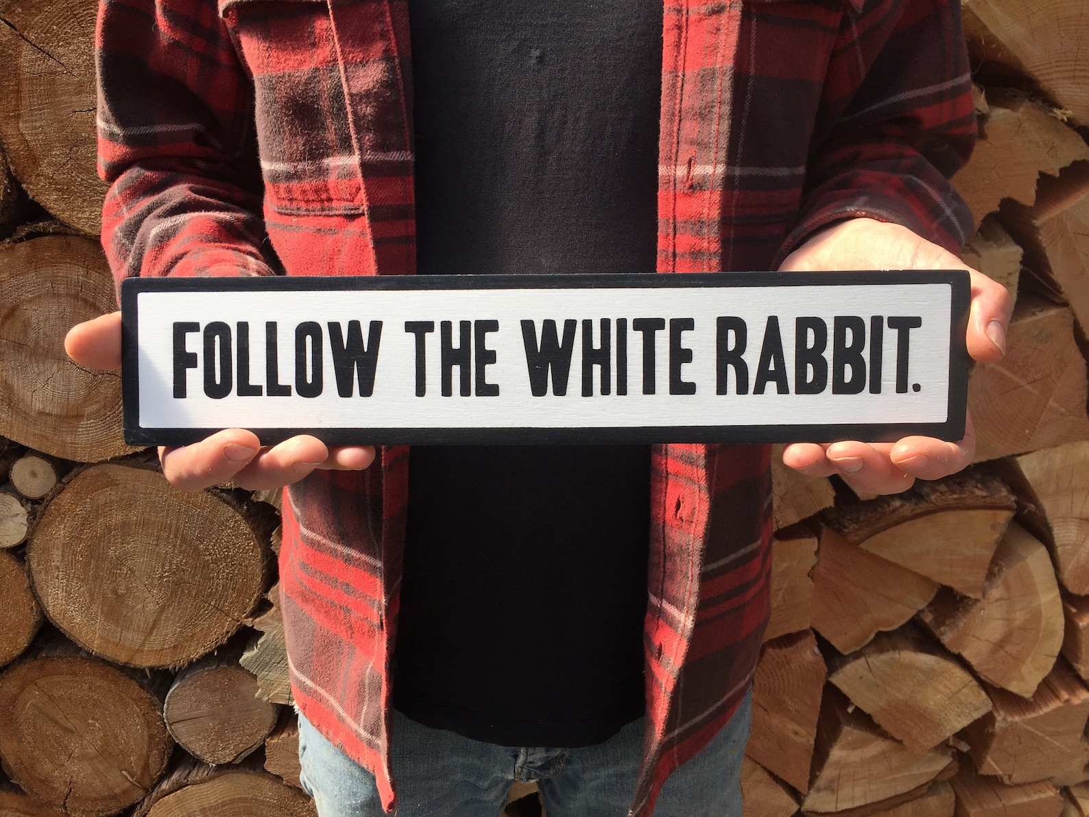 White Rabbit Sign Handmade Screen Printed Sign Alice in - Etsy
