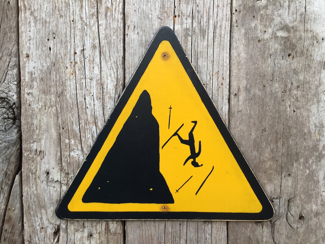 Cliff Warning Skiing Sign | Ski Hill Sign | Handmade Screen Printed ...