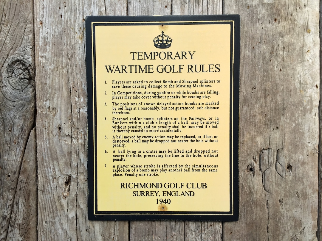 WWII "temporary Wartime Golf Rules" Sign | Handmade Vintage | WW2 ...