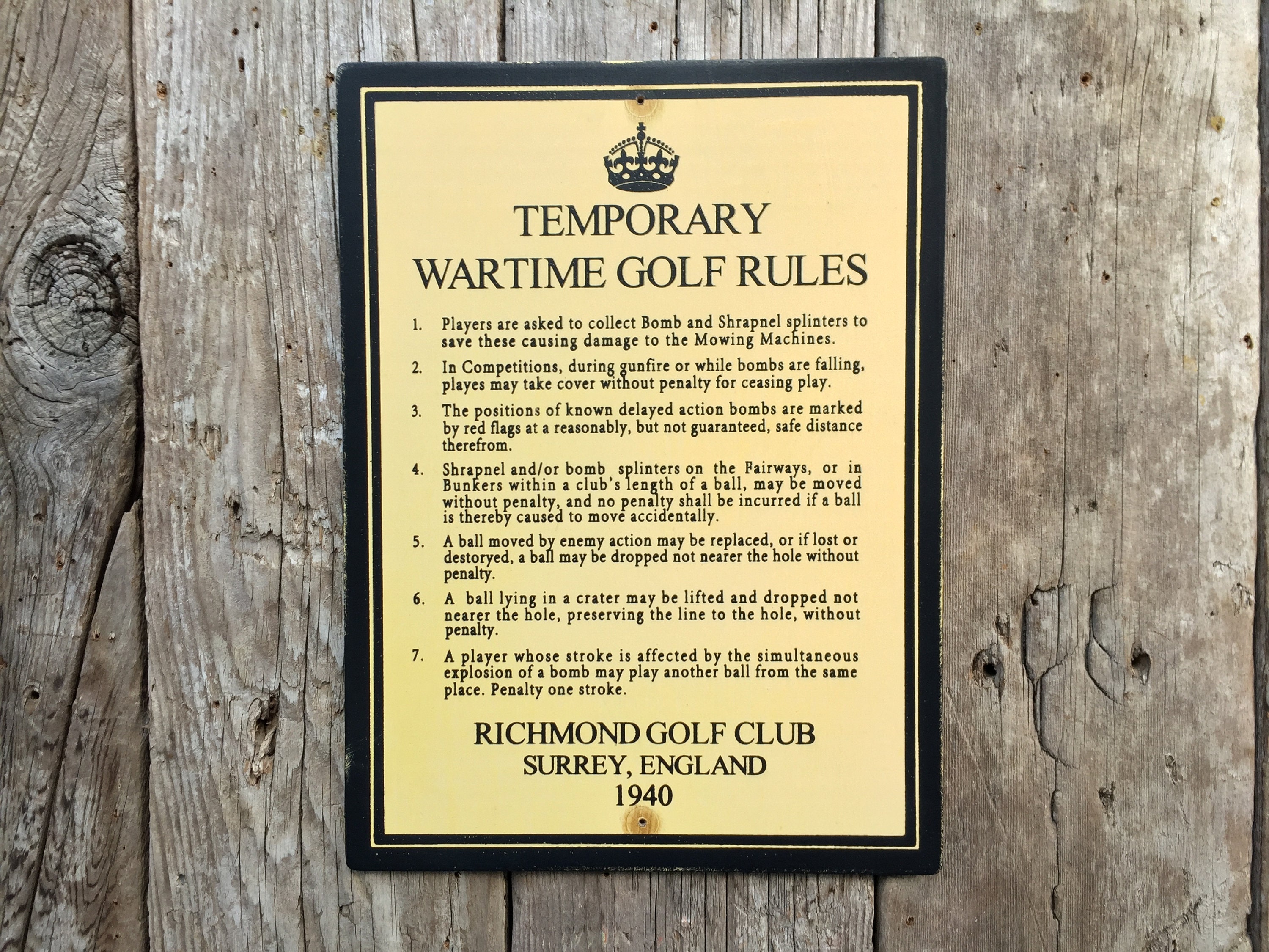 WWII "temporary Wartime Golf Rules" Sign | Handmade Vintage | WW2 ...