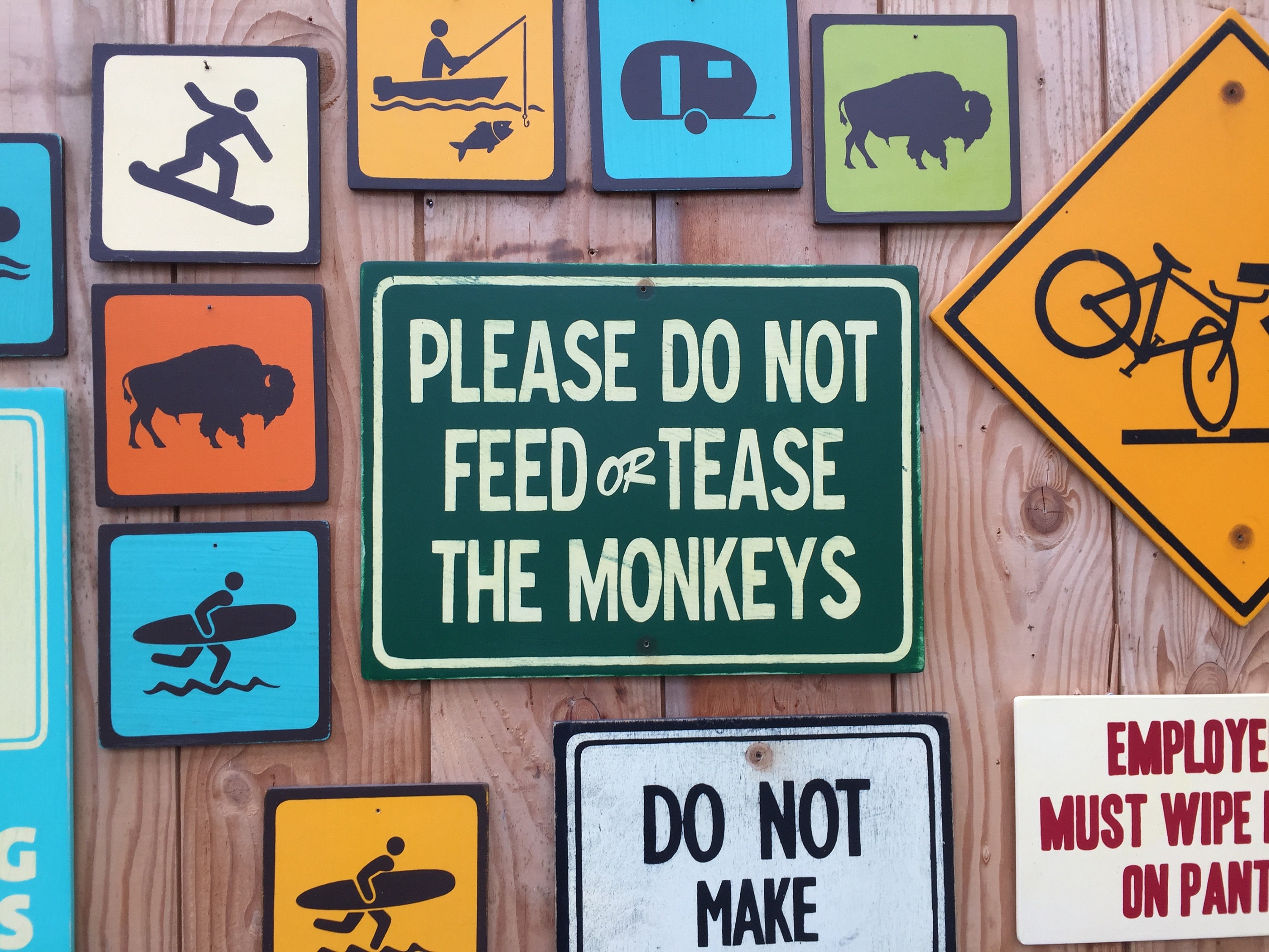 Monkey Feeding Sign Handmade Screen Printed Sign Funny Zoo - Etsy UK