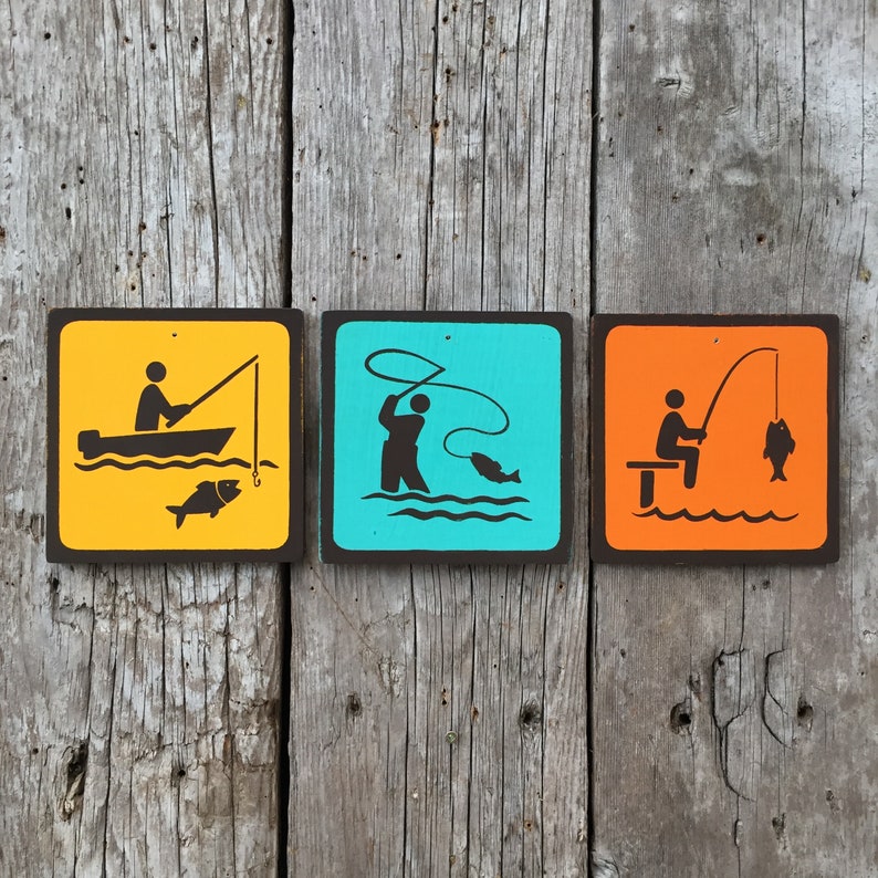 Fishing Signs Set Handmade Screen Printed Sign Campground - Etsy