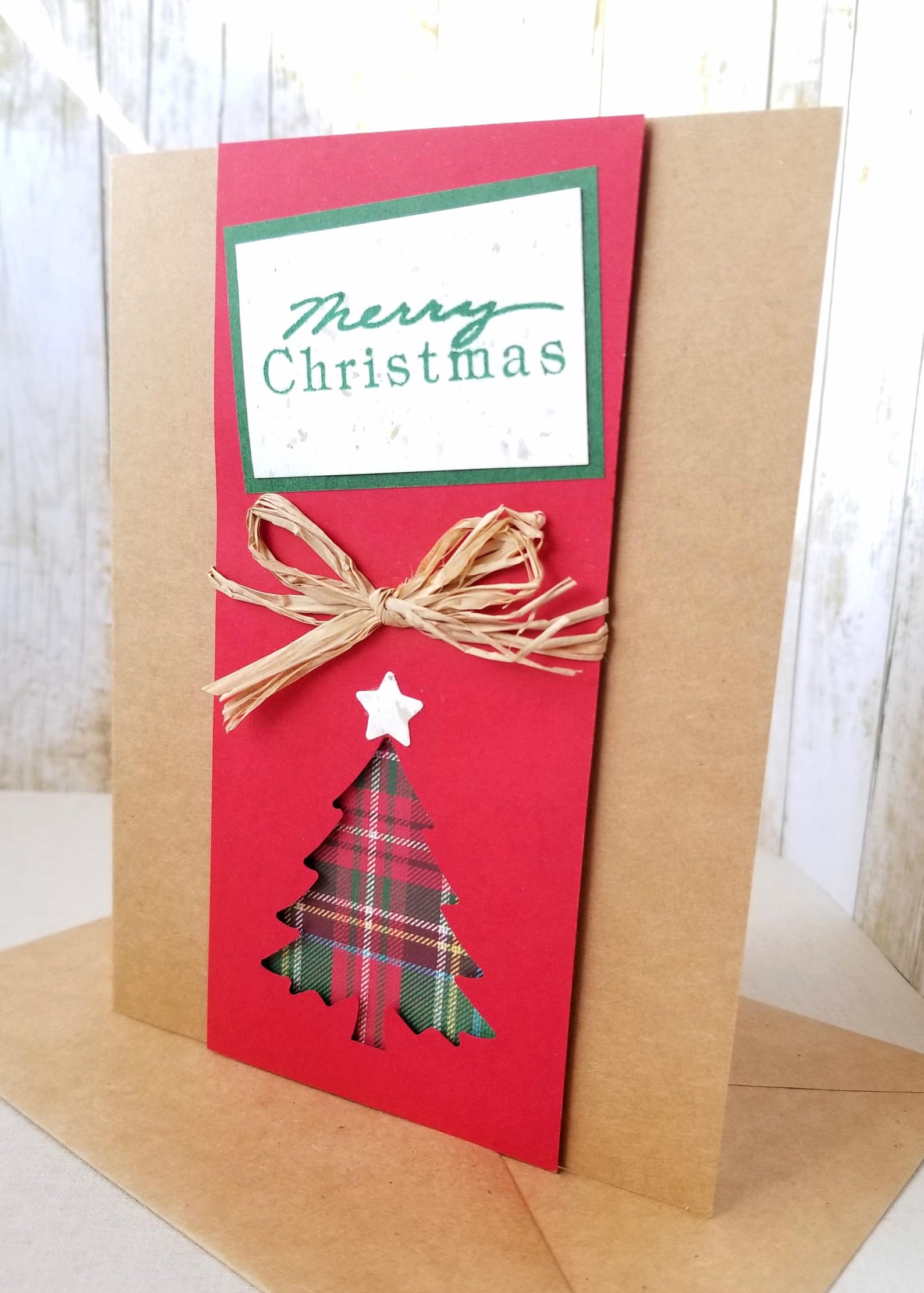 Rustic Red & Plaid Tree Christmas Card - Etsy