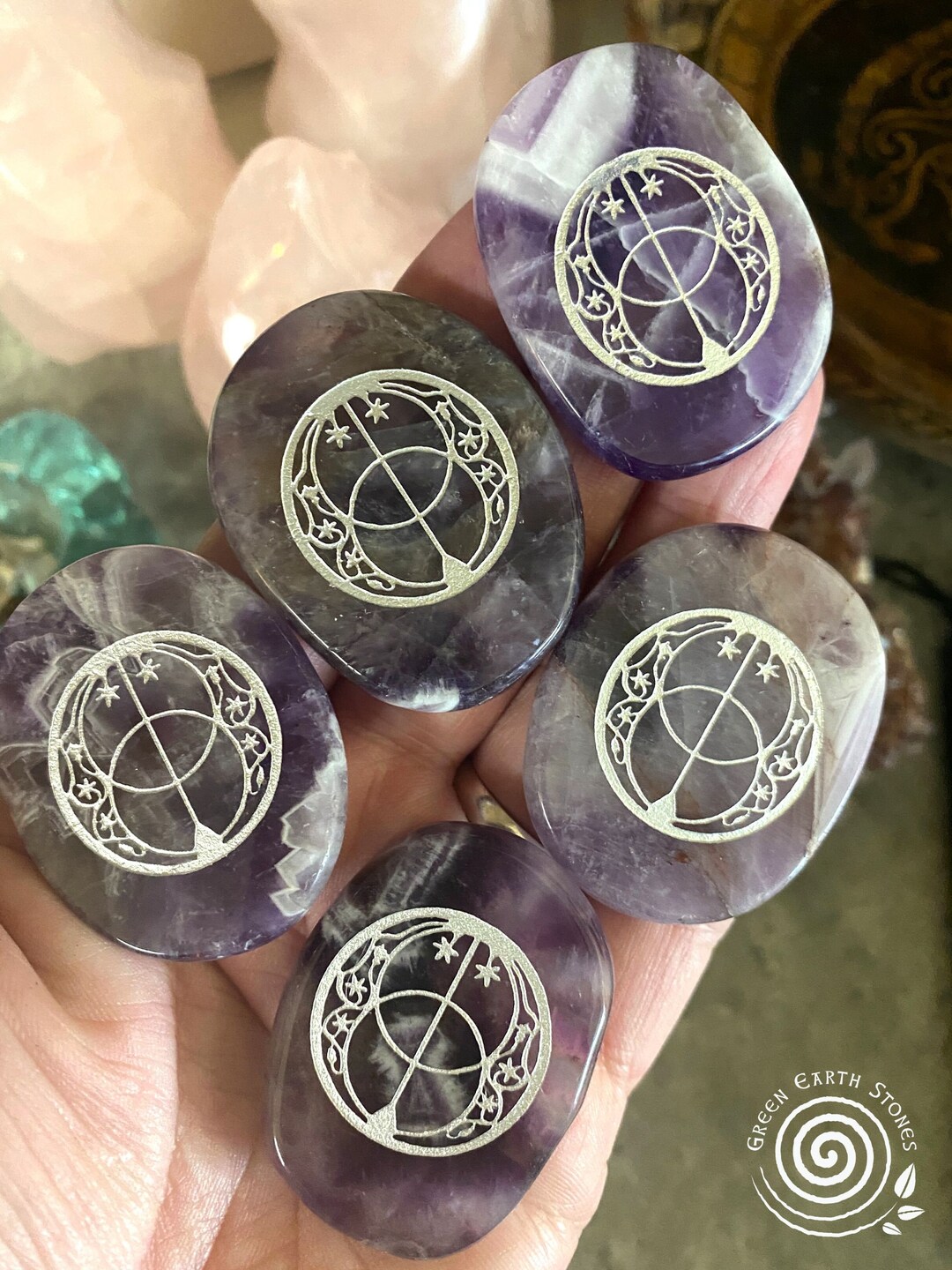Chalice Well Amethyst or Black Obsidian Palm Stone, Celtic - Etsy
