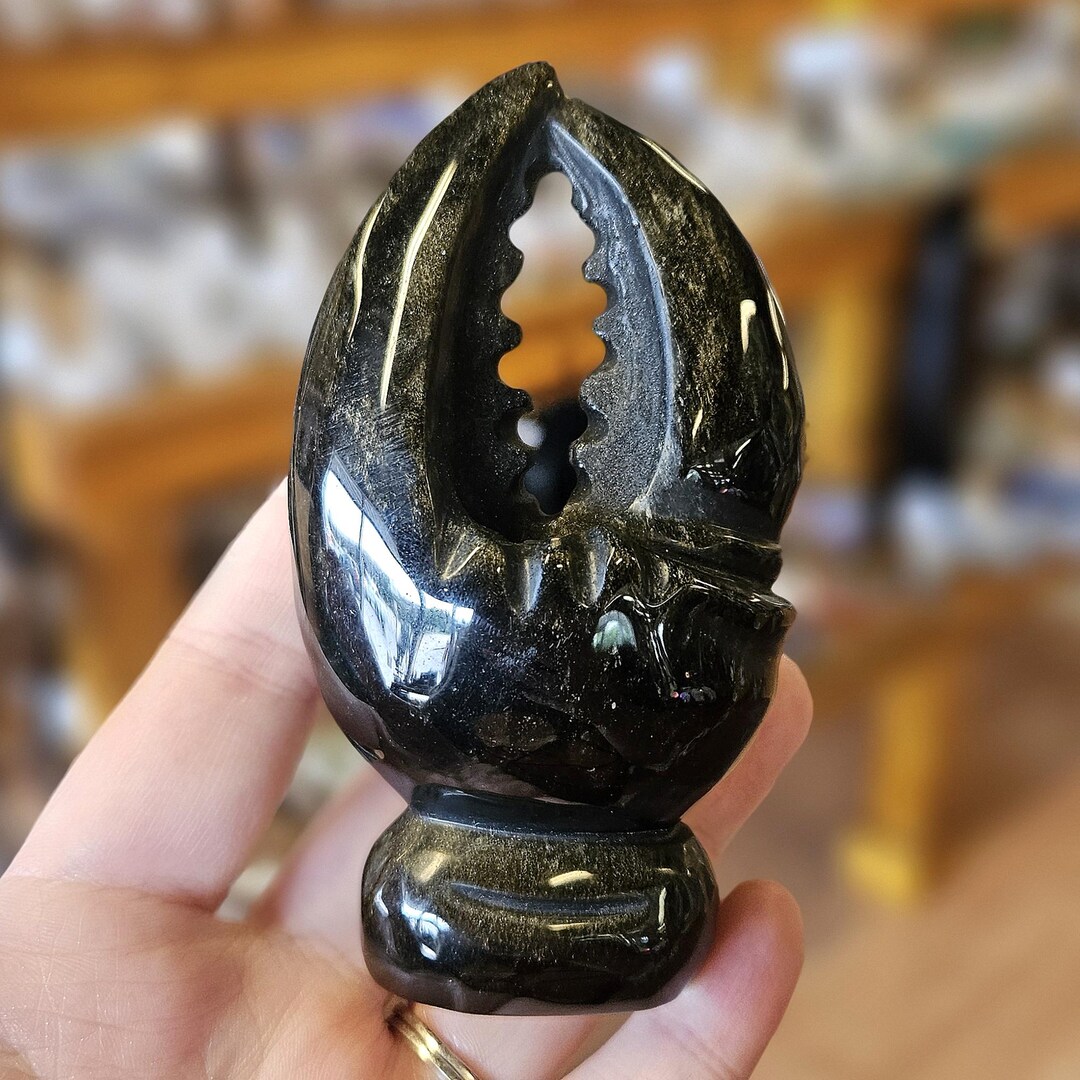 Gold Sheen Obsidian Lobster Claw Carving - Etsy