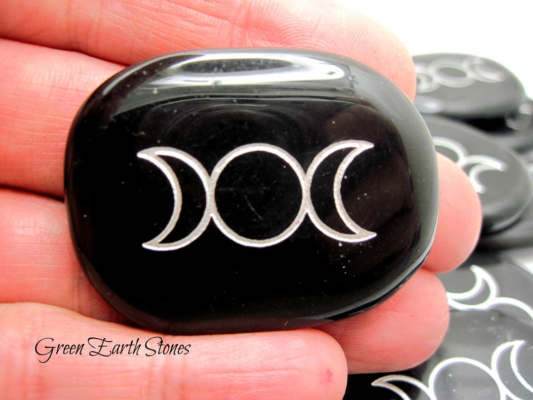 Magical! Triple Moon Goddess Palm Stone, Black Obsidian, Goddess ...