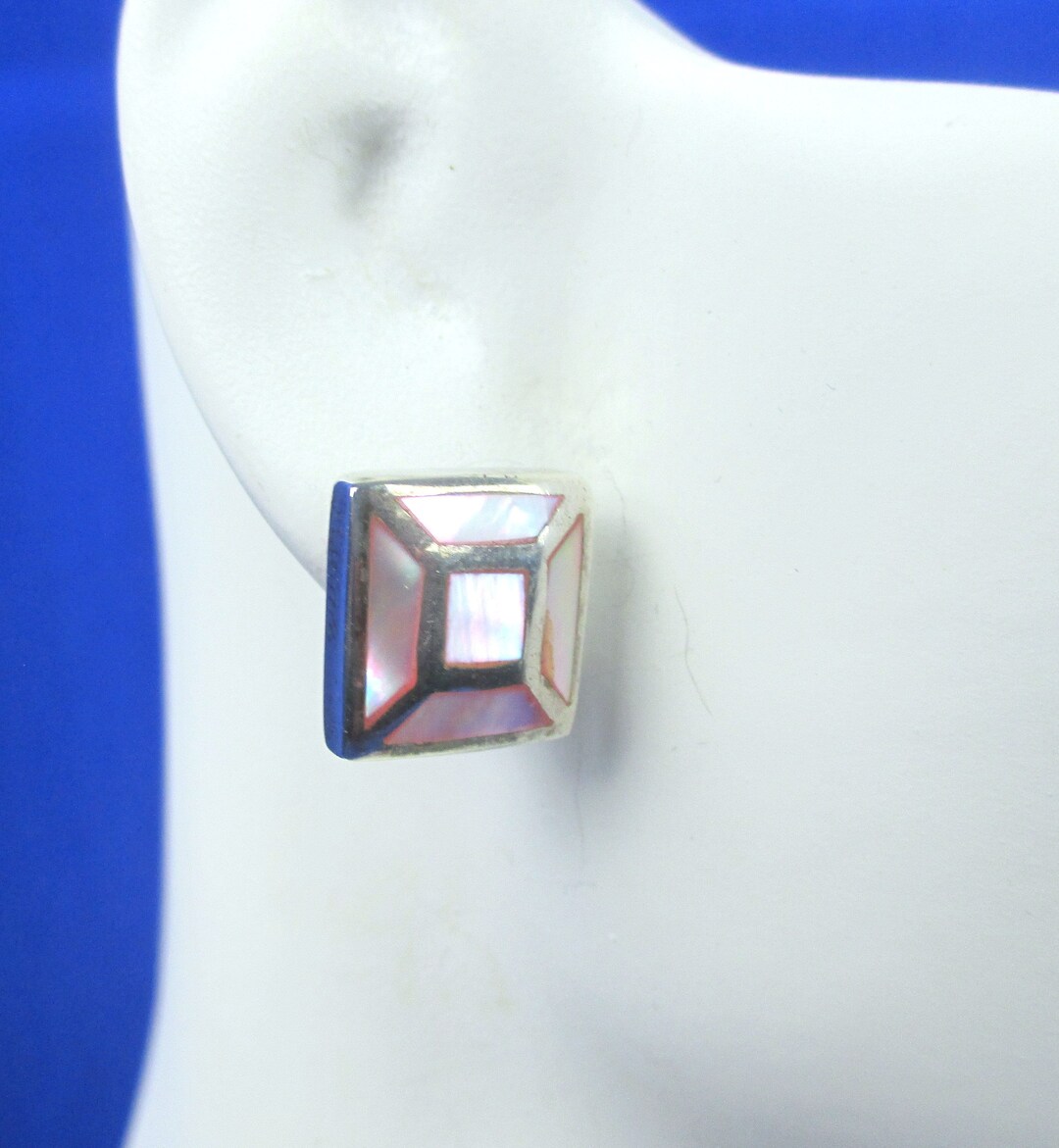 MOP Inlay Stain Glass Window Design Sterling Silver Post Stud Earrings ...