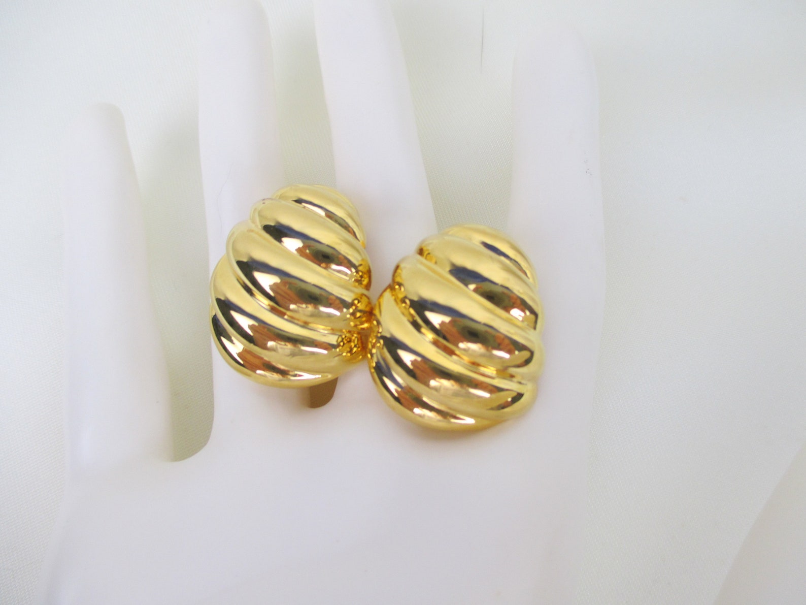 NAPIER Long Curve Bright Bold Gold Tone Rib Clip On Earrings | Etsy