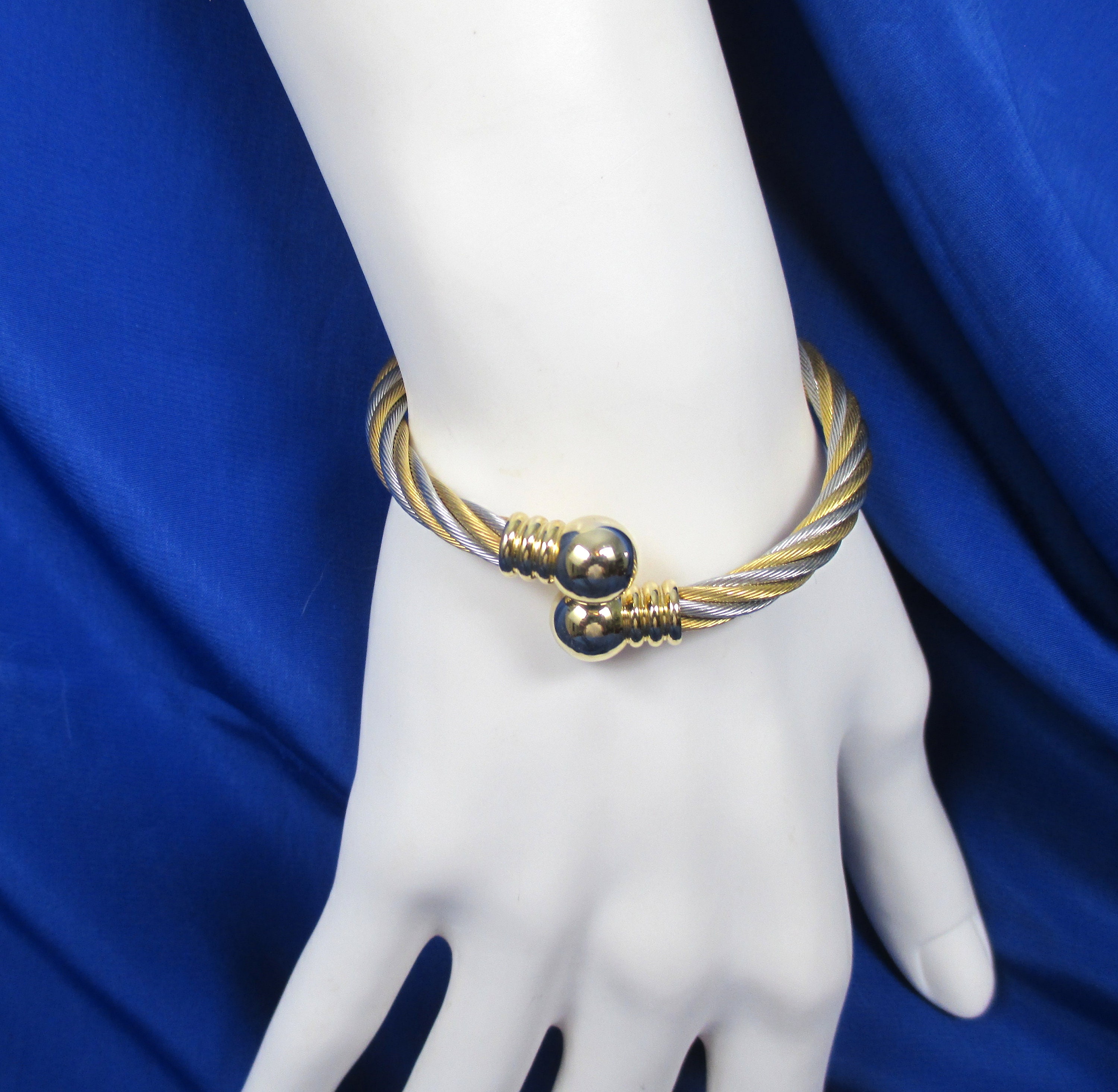 Gleaming By-pass Cuff Twist Gold & Silver Tone Bracelet gold Tone Ends ...