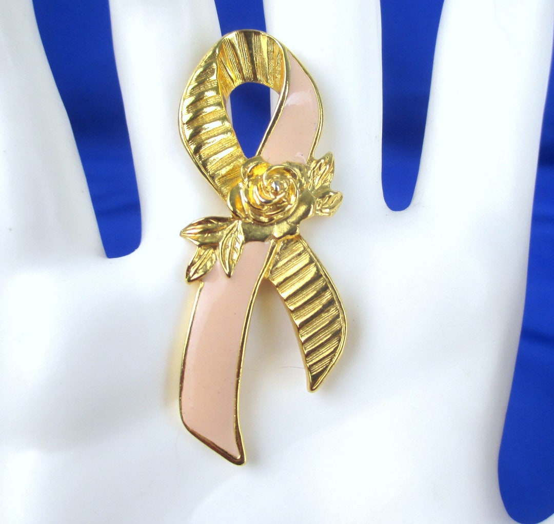 AVON Breast Cancer Awareness Pink Ribbon Pin Gold Tone Rose - Etsy