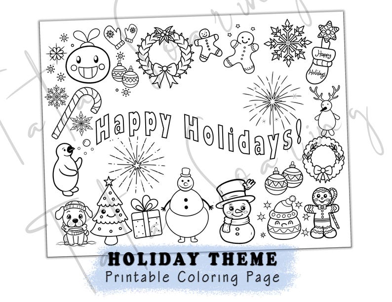 Printable Holiday Themed Coloring Page - Etsy